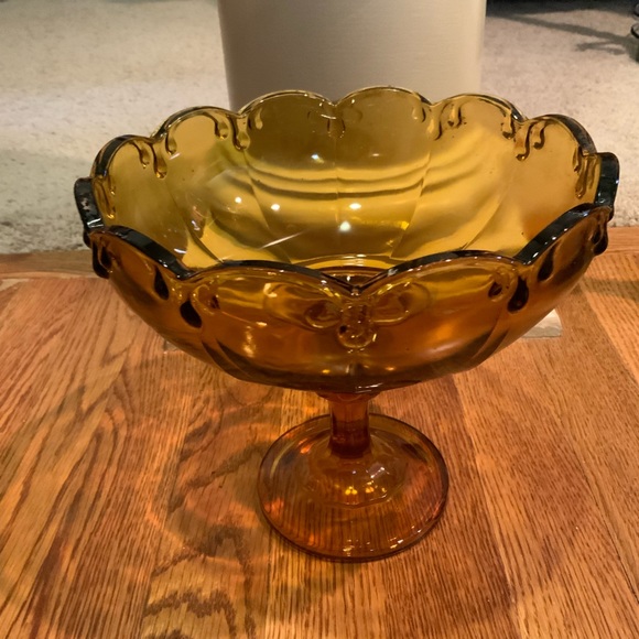 Accents | Compote Amber Pedestal Scalloped Top Drip Edge Vintage N ...